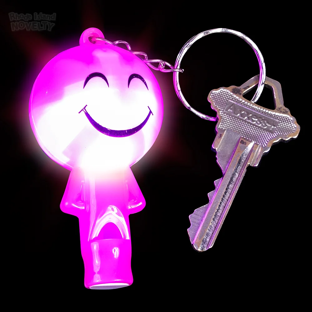 2" Light-Up Smiley Face Whistle Keychain