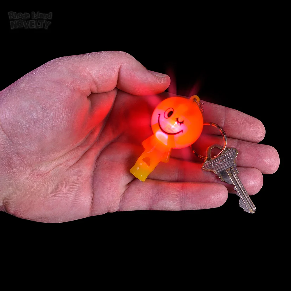 2" Light-Up Smiley Face Whistle Keychain