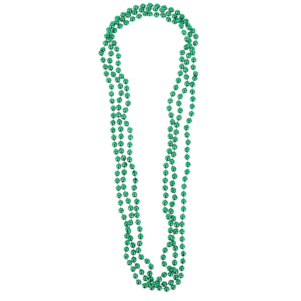 Metallic Green Beads, 33", 7mm, Unisex, Mardi Gras