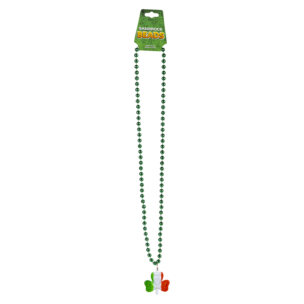 Irish Flag Shamrock Beads 33"