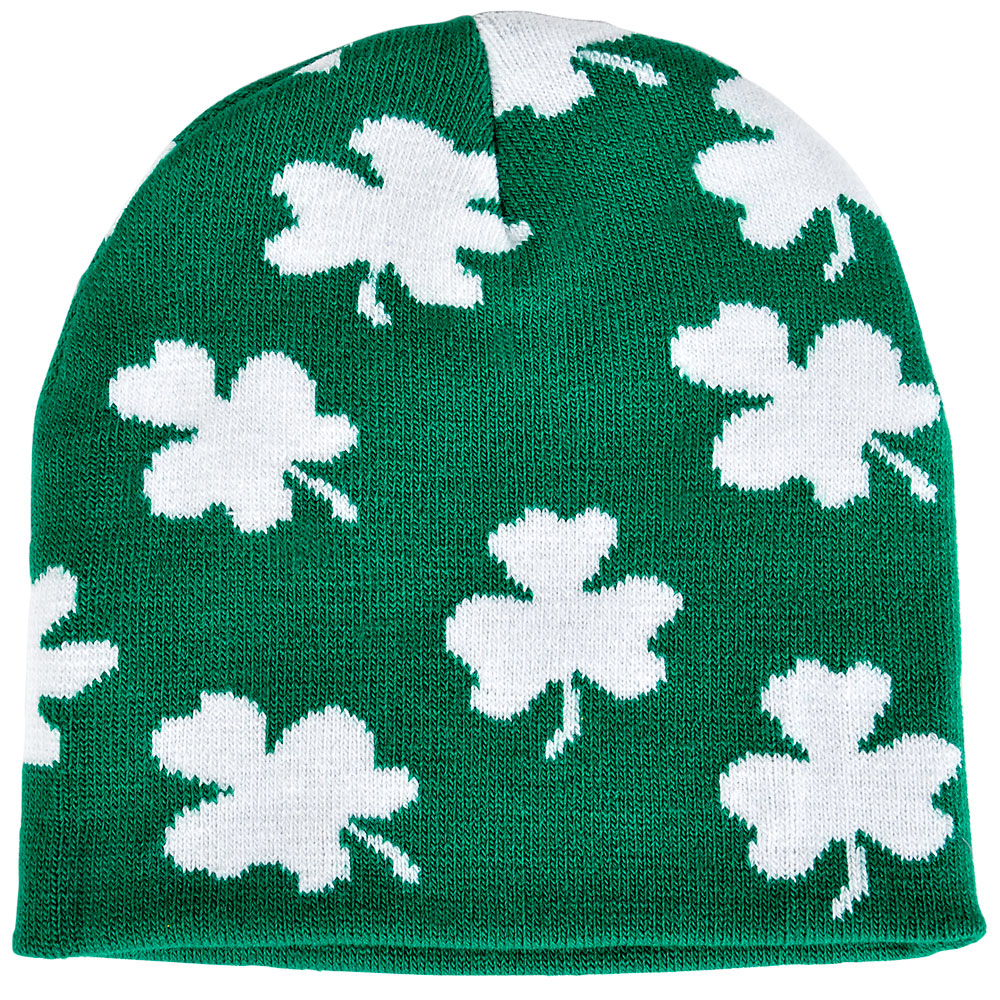 Knit Shamrock Beanie Hat, Unisex