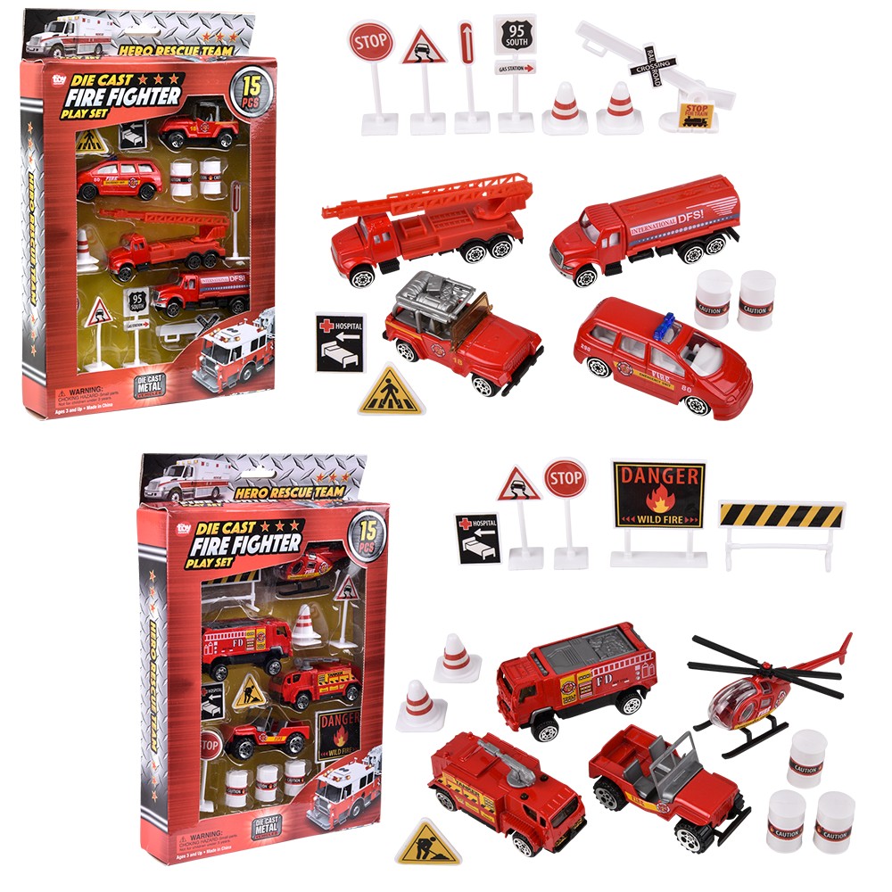 15pc Die-Cast Fire Fighter Play Set